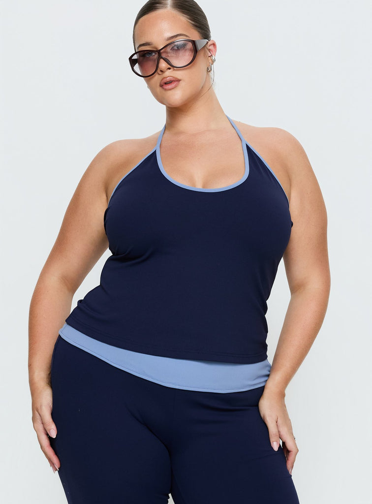Kobee Jersey Halter Top Navy / Light Blue Curve | Princess Polly