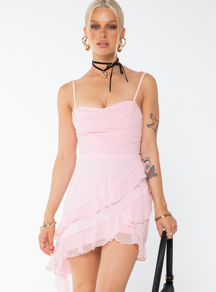 Sopha Frill Mini Dress Pink | Princess Polly