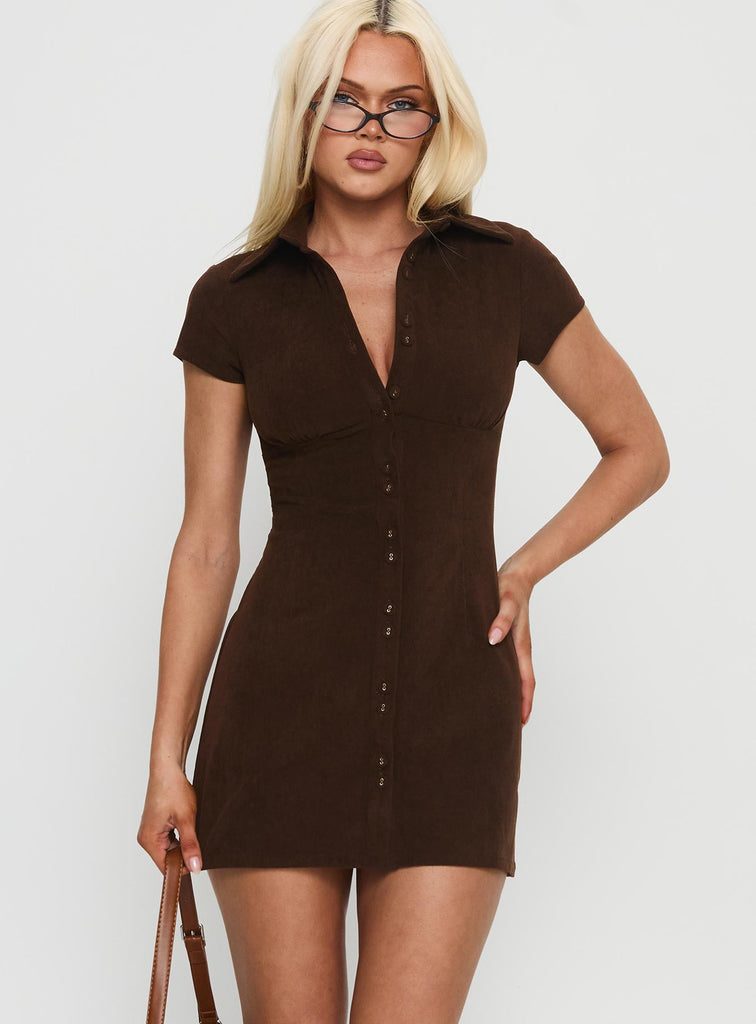 Cottesloe Corduroy Mini Dress Chocolate | Princess Polly