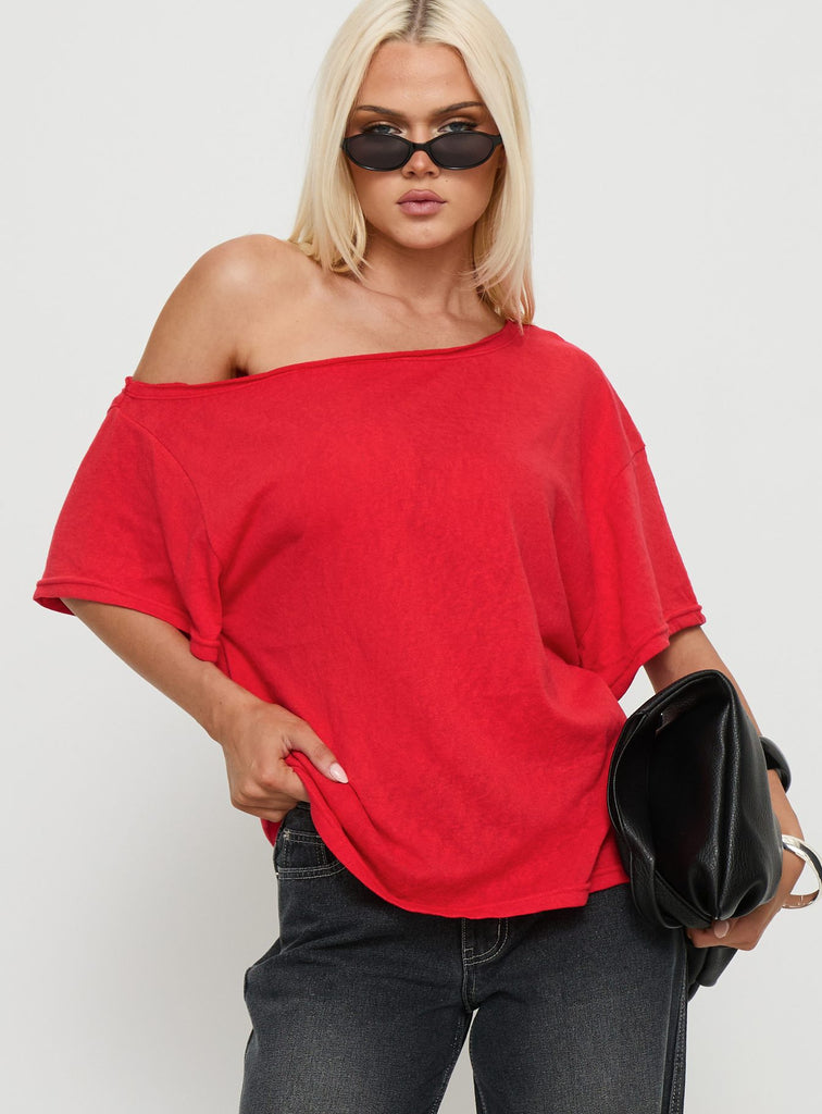 Winny Off Shoulder Tee Red | Princess Polly