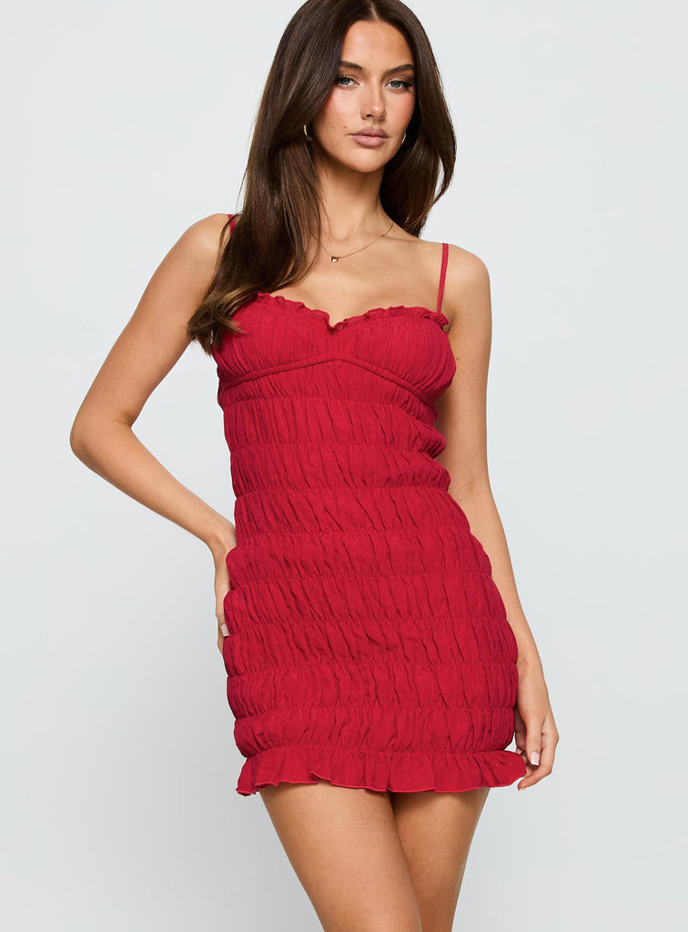 Agent Of Love Shirred Mini Dress Red | Princess Polly