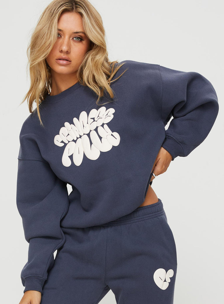 Princess Polly Crew Neck Sweatshirt Bubble Text Slate / Eggshell ...