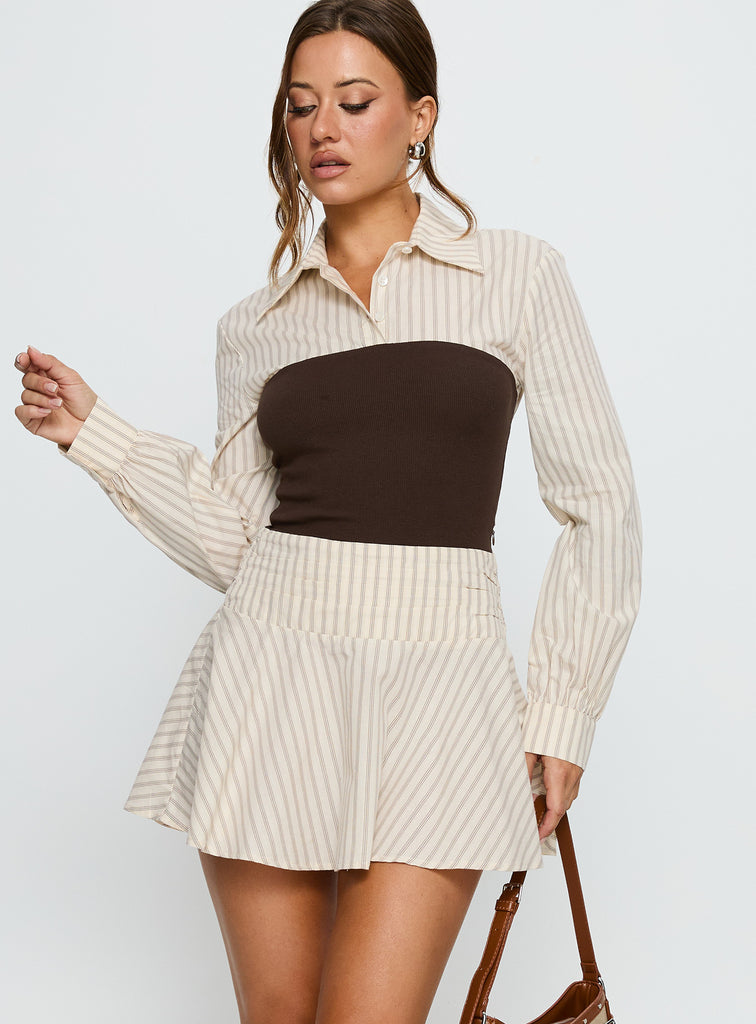 Belva Corset Shirt Mini Dress Brown Stripe | Princess Polly