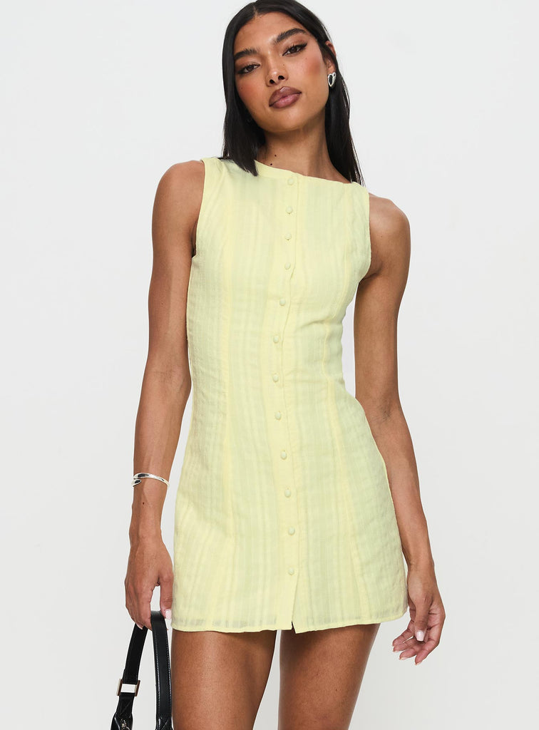 Mimsie Embroidered Mini Dress Lemon | Princess Polly