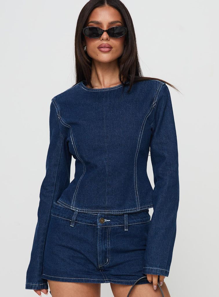 Countryside Long Sleeve Top Denim | Princess Polly