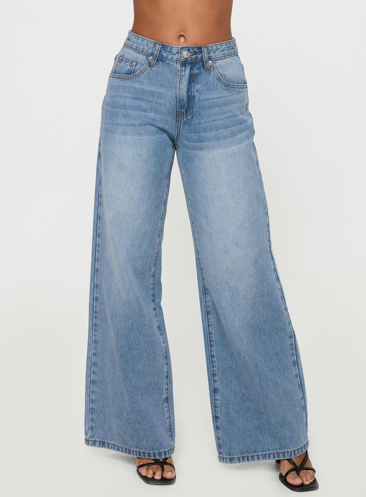 Colemane Mid Rise Denim Jeans Angel Blue | Princess Polly