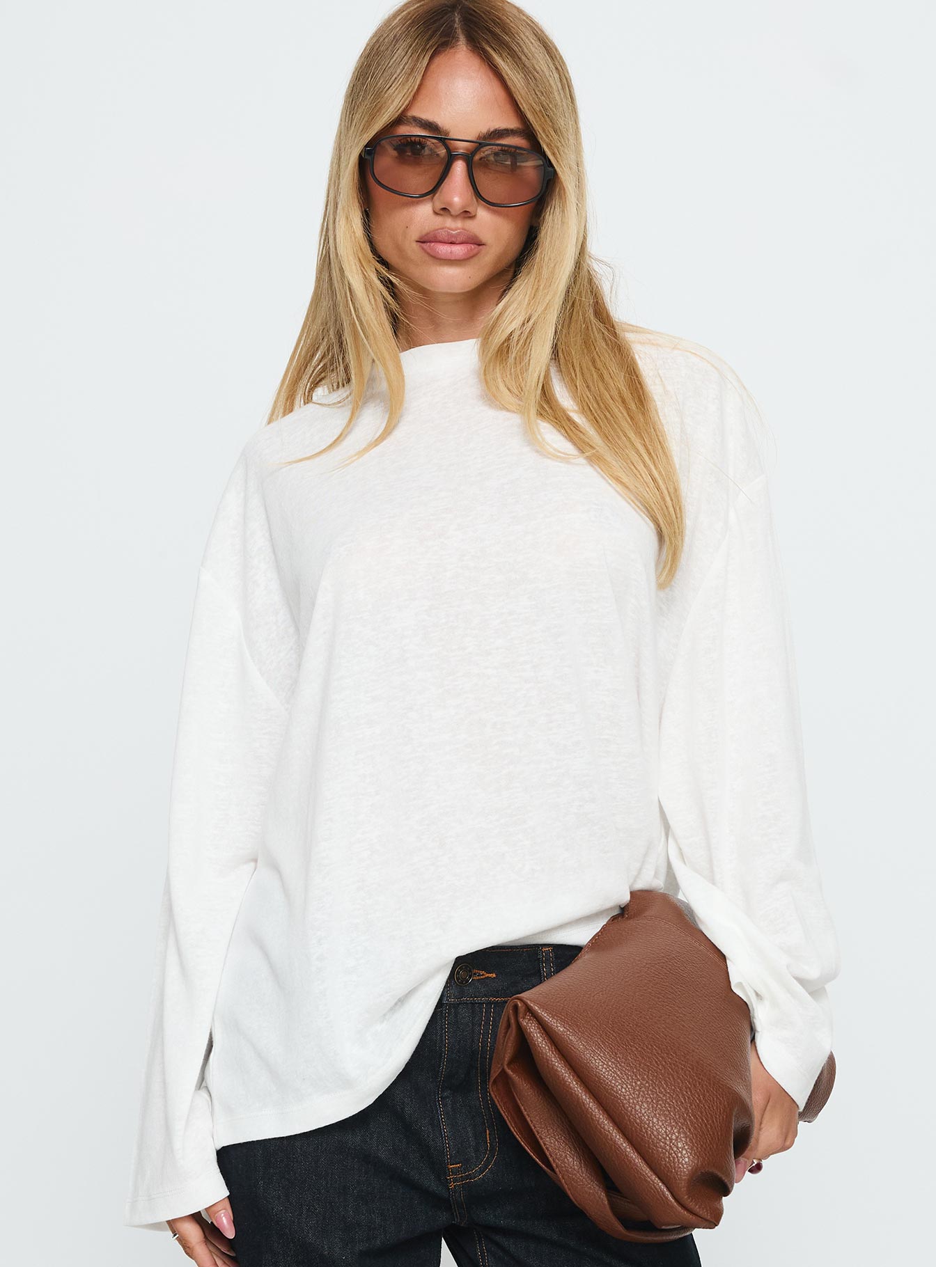 Zaydee Oversized Long Sleeve Top White | Princess Polly