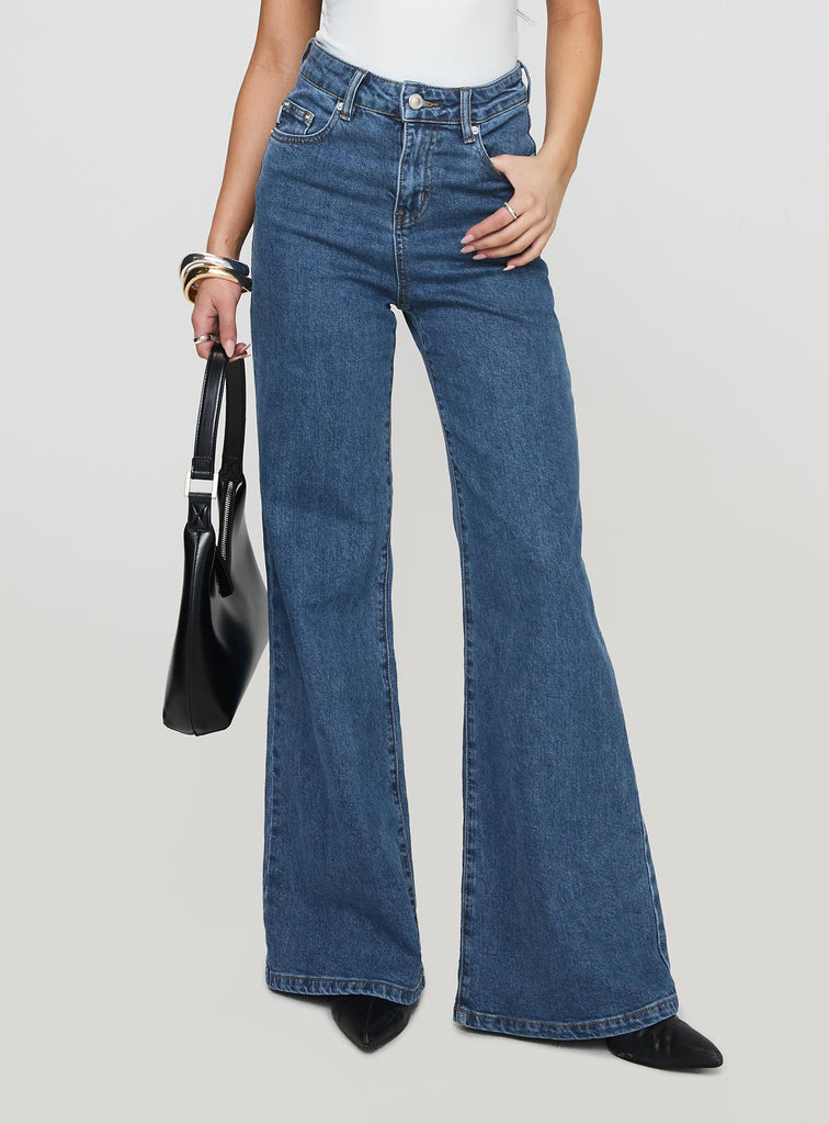 Lucille High Rise Flare Leg Jeans Mid Wash | Princess Polly