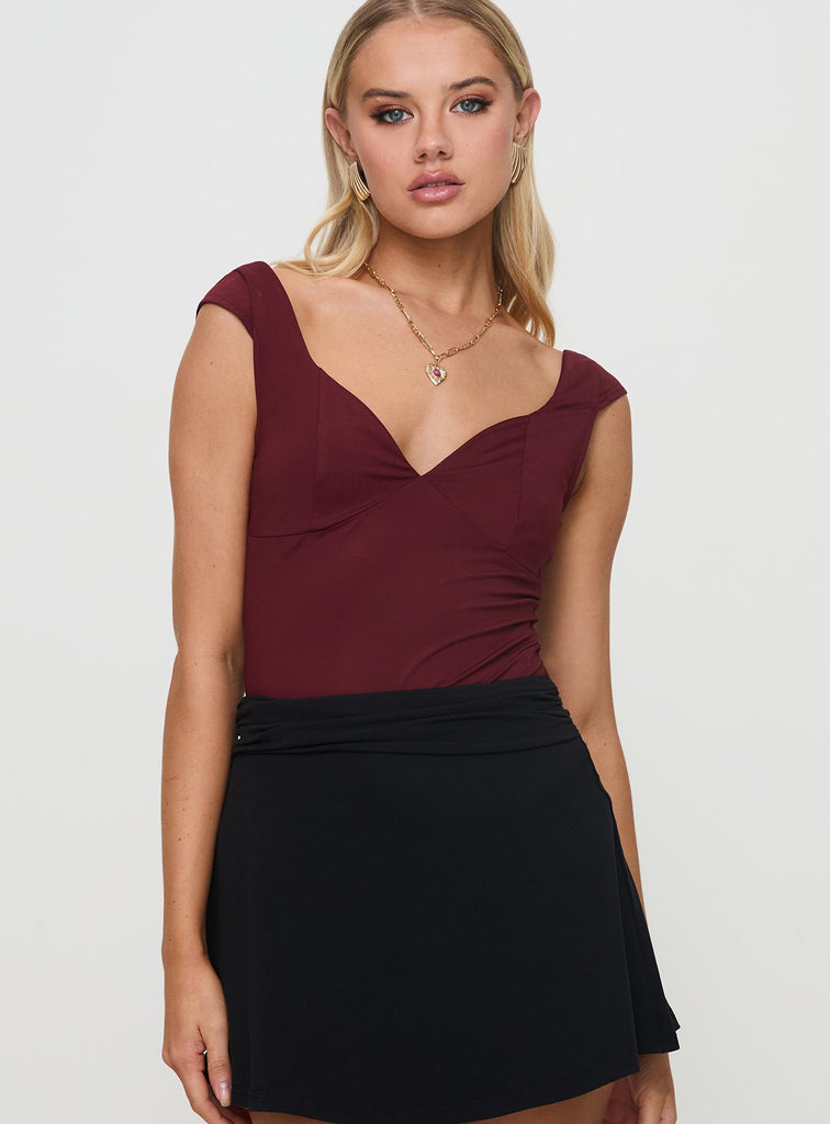 Zenon Bodysuit Wine | Princess Polly