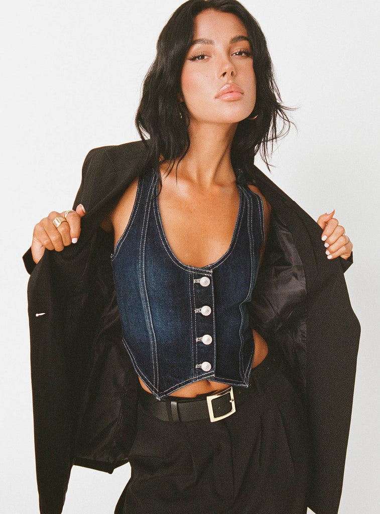 Willson Vest Dark Wash Denim | Princess Polly