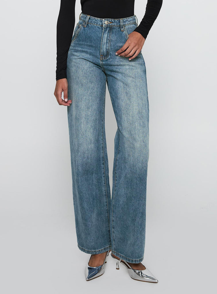 Sacramento Straight Leg Jeans Mid Blue Denim | Princess Polly
