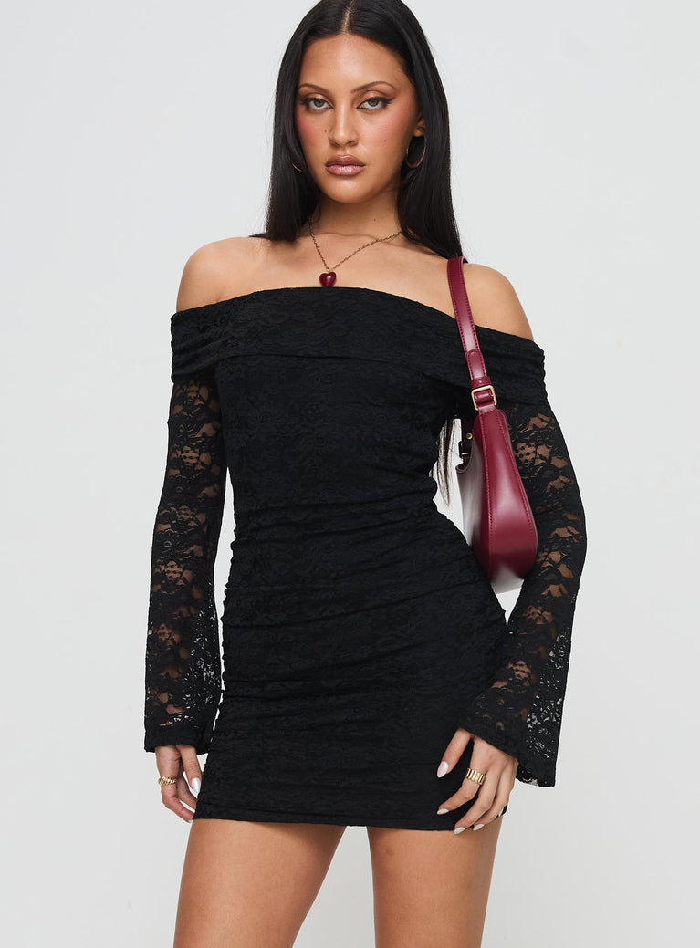 Fable Off The Shoulder Mini Dress Black | Princess Polly USA