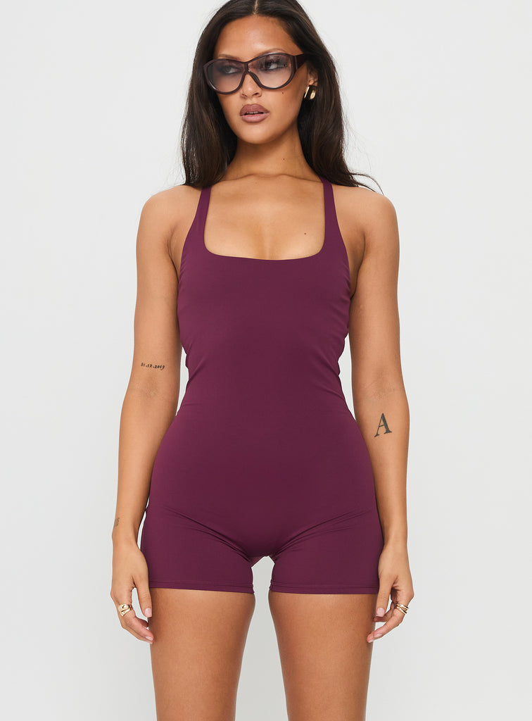 Run The Play Active Romper Plum | Princess Polly