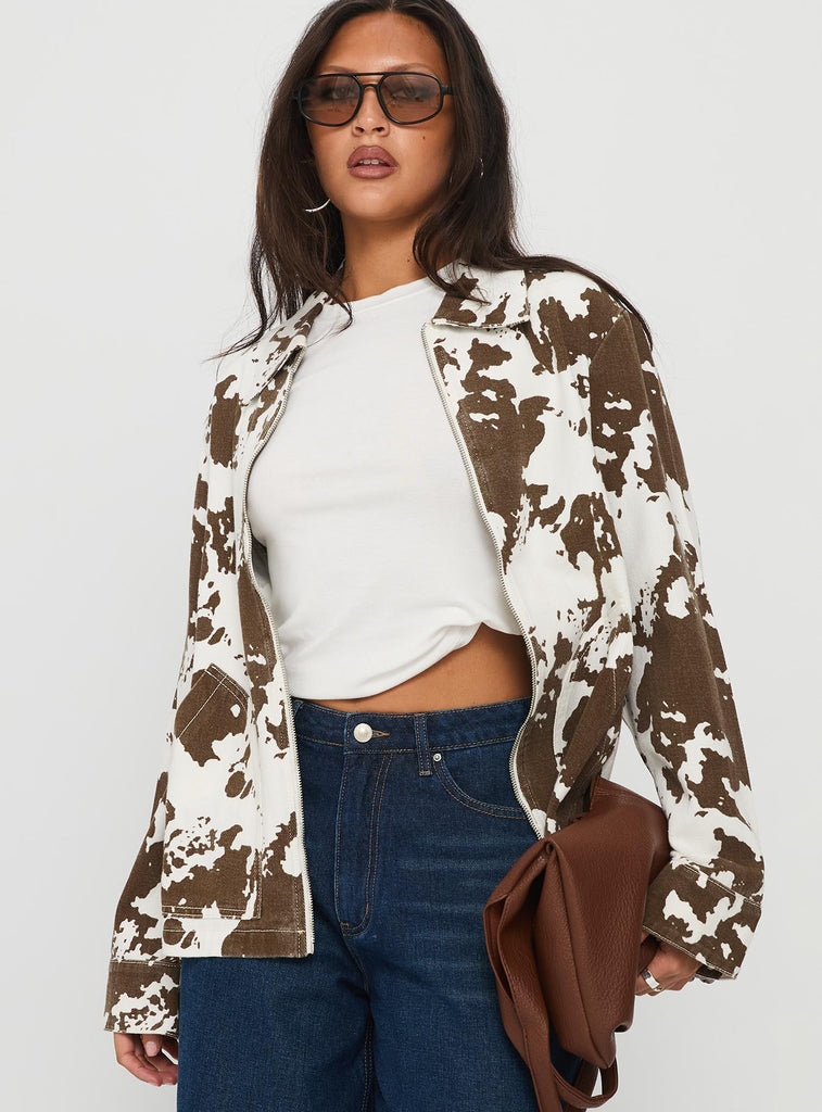 Another Life Zip Through Jacket Cow | Princess Polly