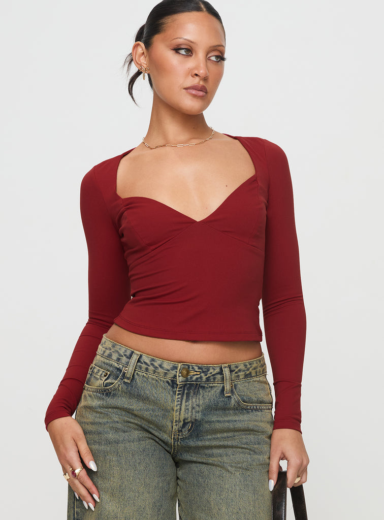 Tonya Long Sleeve Top Red | Princess Polly