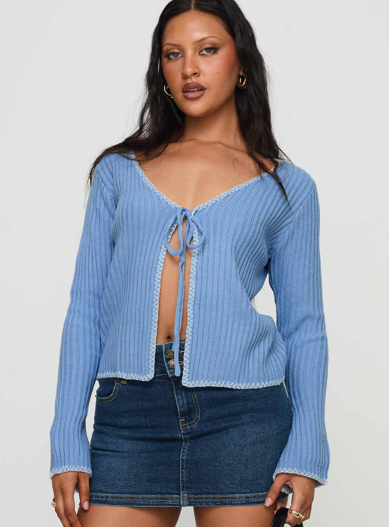 Jaimee Tie Up Knit Top Blue | Princess Polly