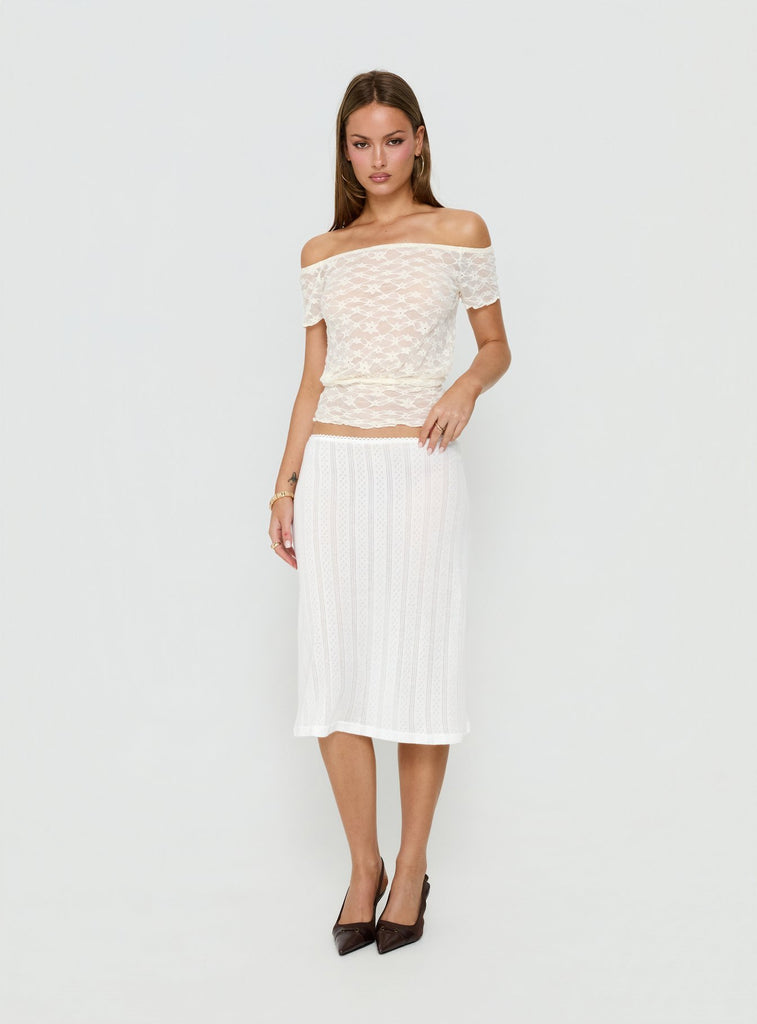 Coralyne Pointelle Midi Skirt White | Princess Polly