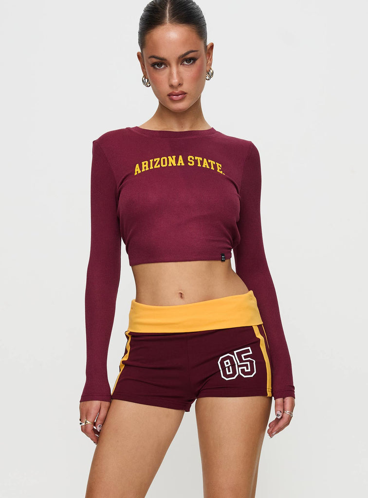 ASU Foldover Shorts Maroon | Princess Polly