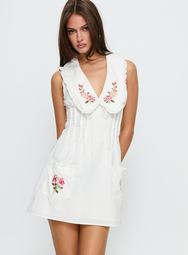 Breanda Collared Mini Dress White | Princess Polly
