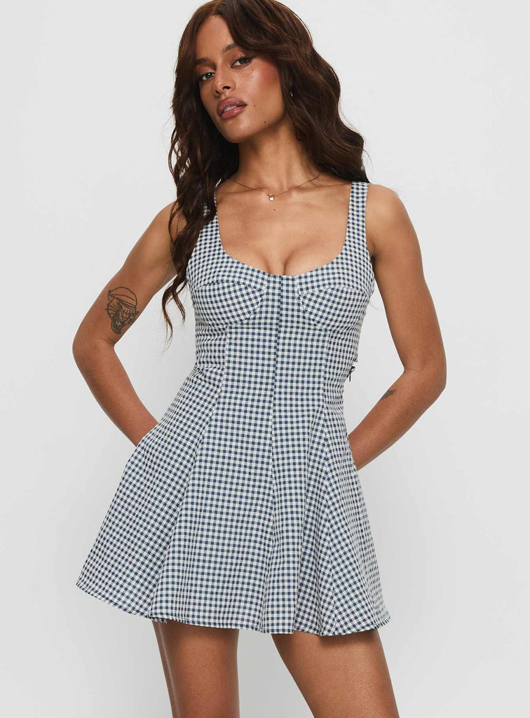 Honeysucker Floaty Playsuit Blue Check | Princess Polly