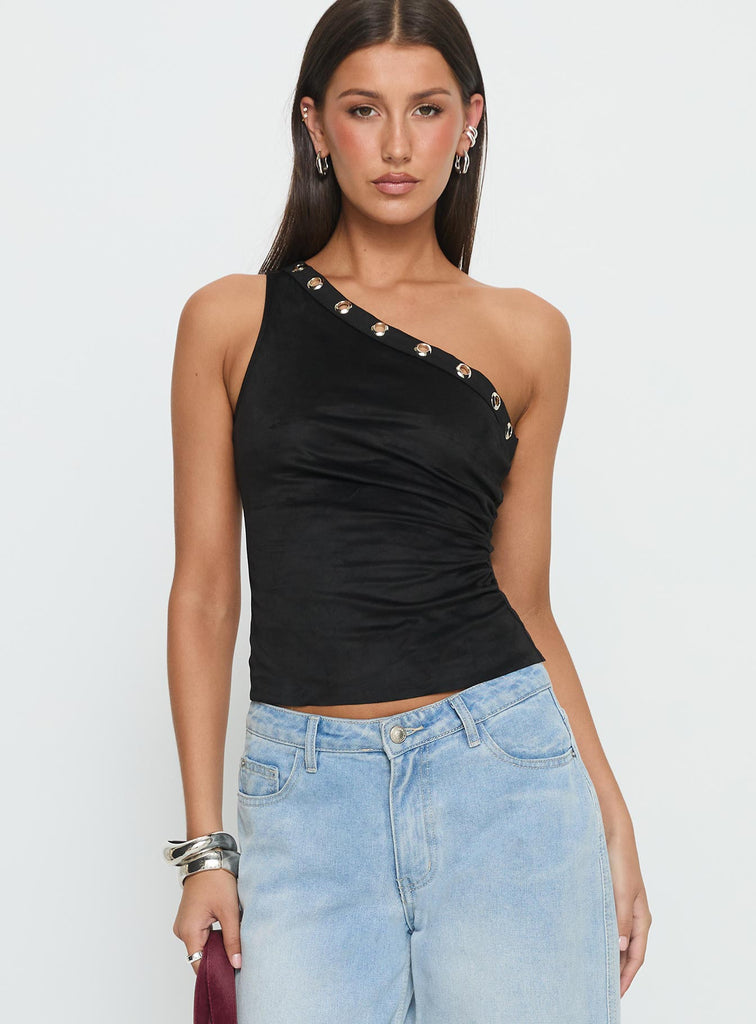 Sophy Studded One Shoulder Top Black | Princess Polly