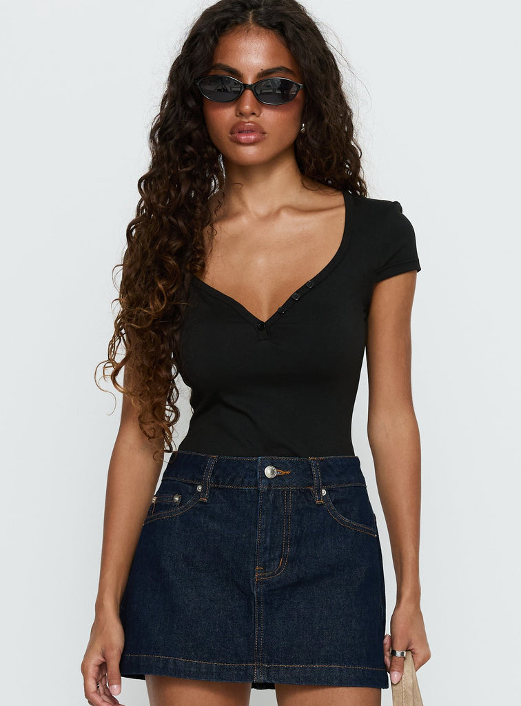 Laretta Button Up Bodysuit Black | Princess Polly