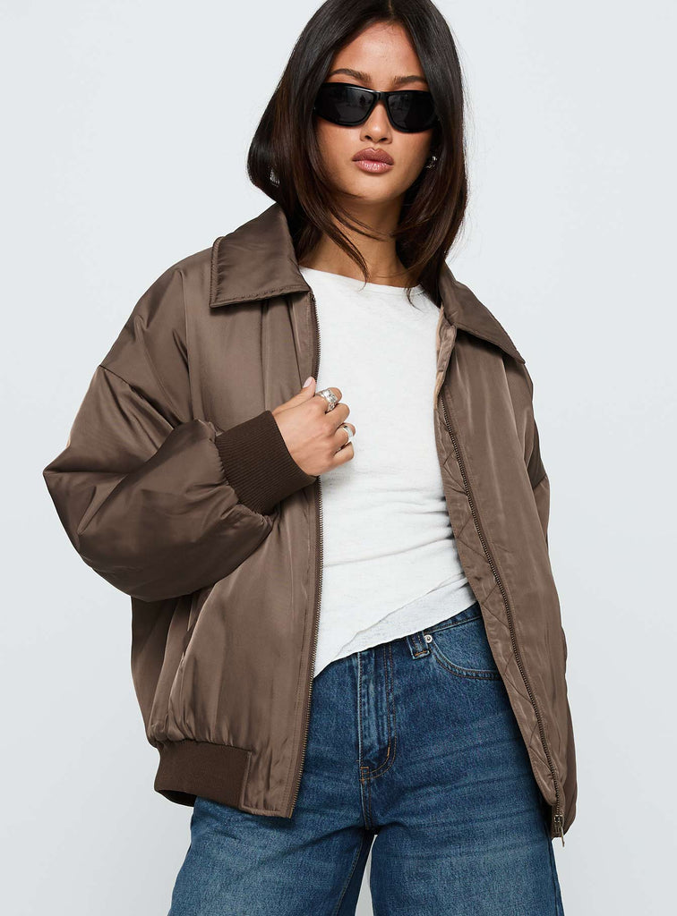 Say Less Bomber Jacket Dark Brown | Princess Polly