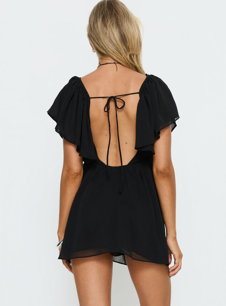 Sun Spirit Plunge Flowy Playsuit Black | Princess Polly