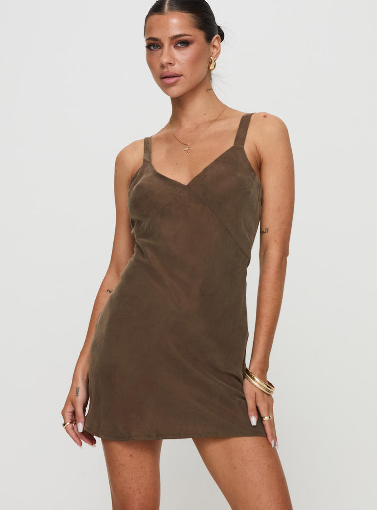 Laurette Mini Dress Brown | Princess Polly