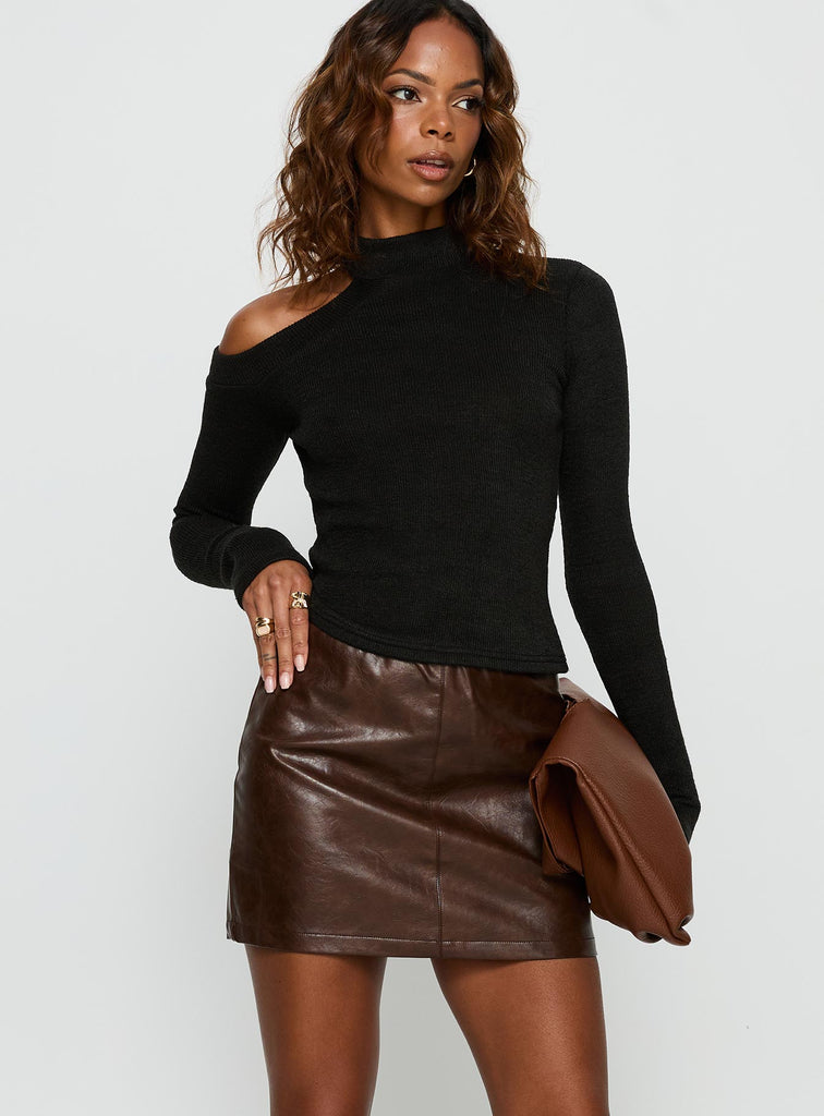 Vivienna Faux Leather Mini Skirt Brown | Princess Polly