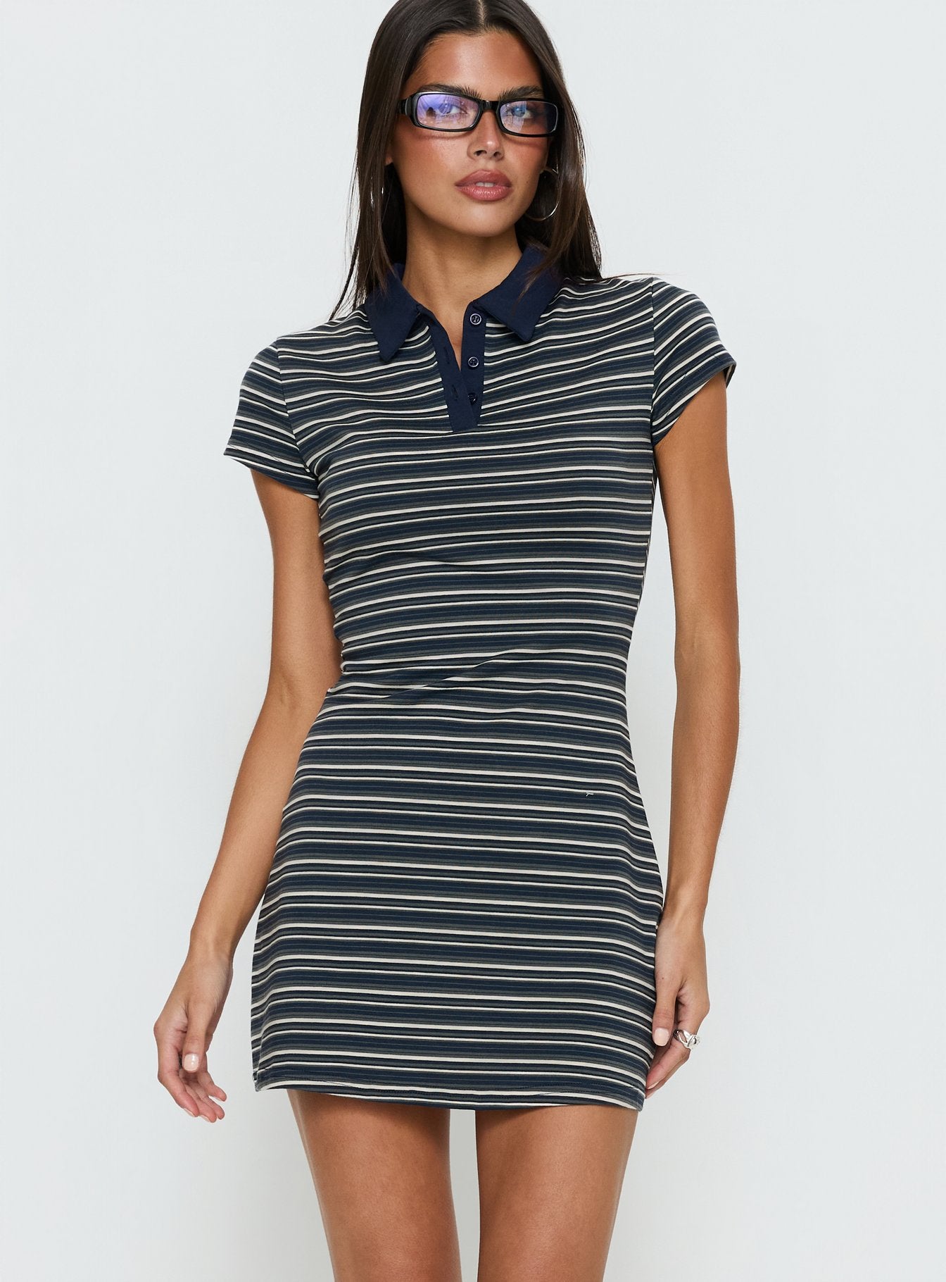 Britte Polo Shirt Mini Dress Navy Stripe | Princess Polly