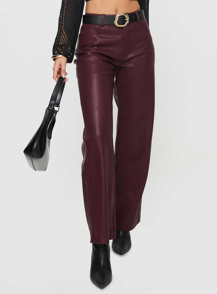Dempsey Faux Leather Pants Deep Cherry | Princess Polly