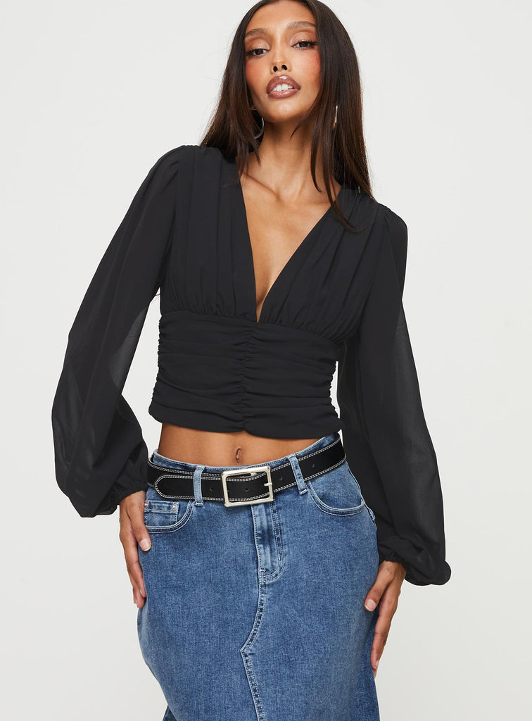 Whitu Long Sleeve Top Black | Princess Polly