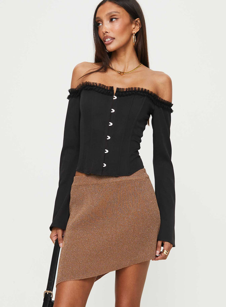 Bronwen Asymmetrical Mini Skirt Brown | Princess Polly