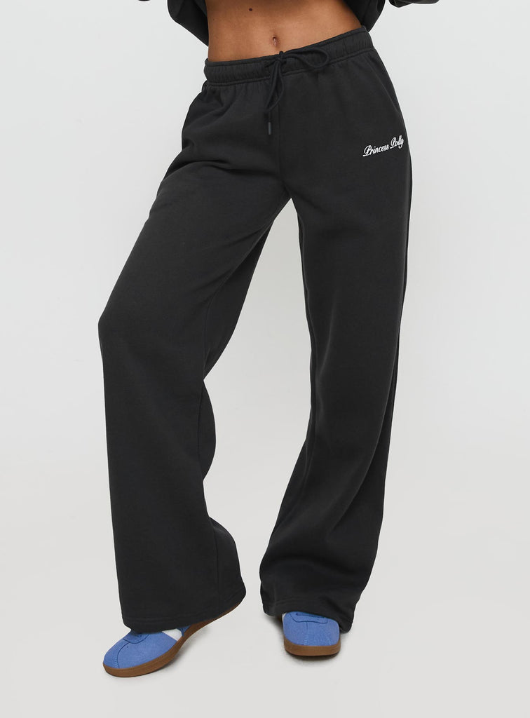 Princess Polly Wide Leg Track Pant Bubble Script Charcoal | Princess Polly