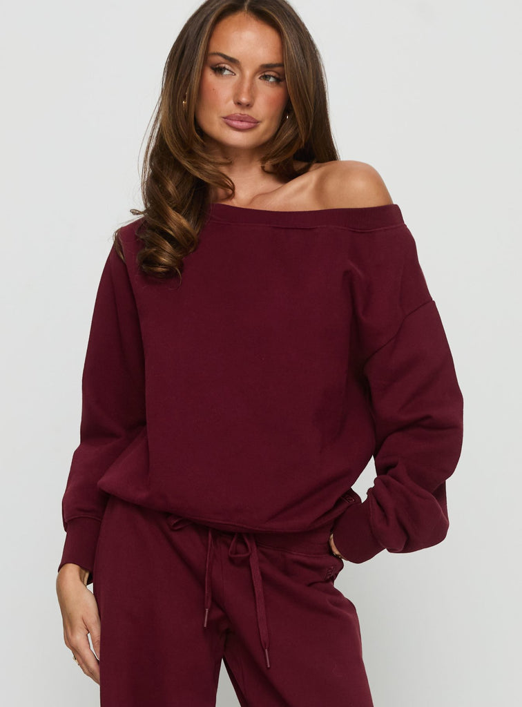 Wellness Off the Shoulder Jumper Currant | Princess Polly