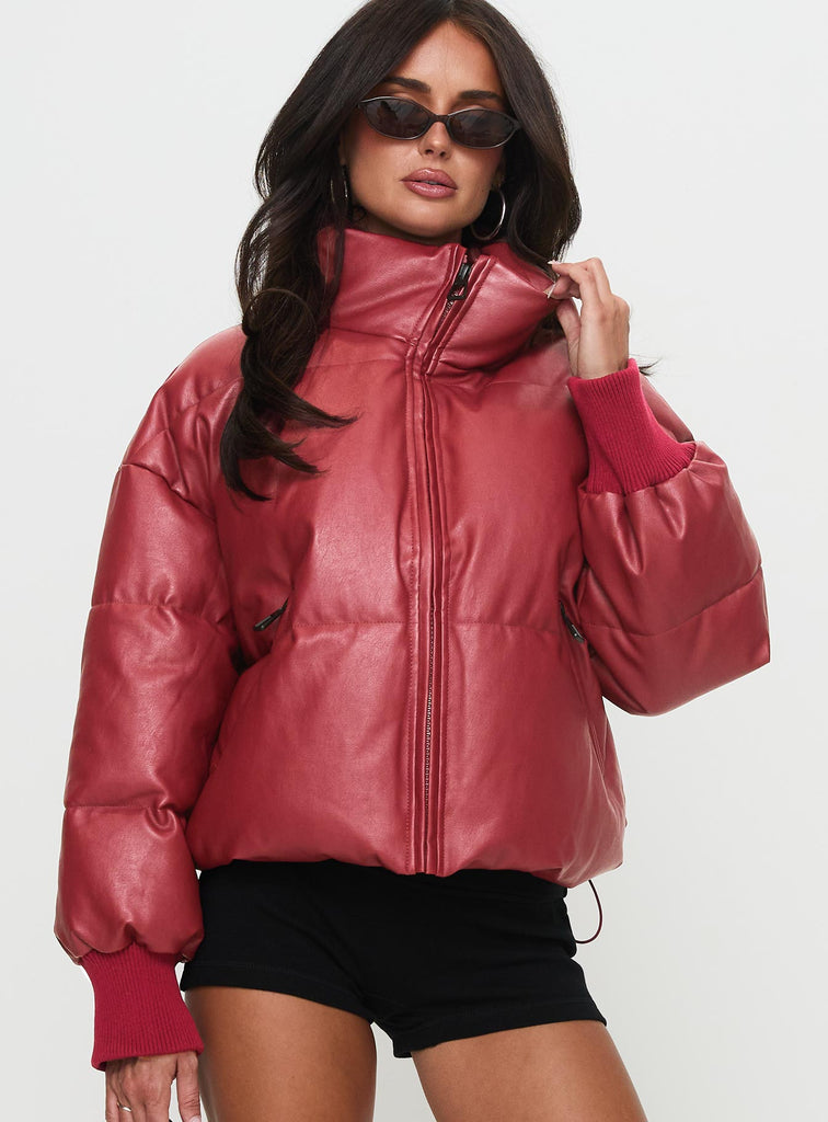 Myler Puffer Jacket Burgundy | Princess Polly