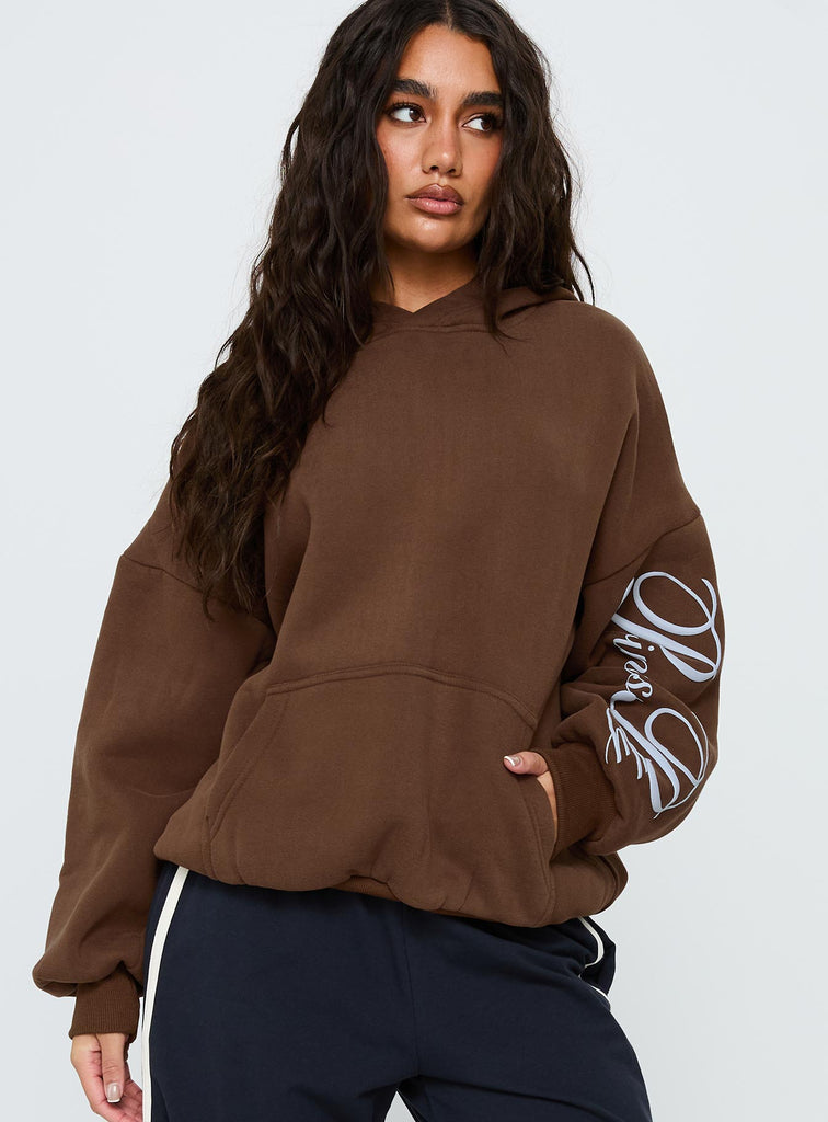 Princess Polly Script Text Graphic Hoodie Brown / Blue | Princess Polly