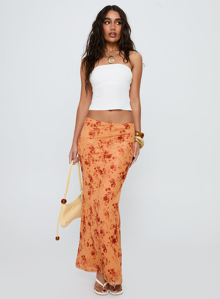 Shepherd Maxi Skirt Orange Multi | Princess Polly