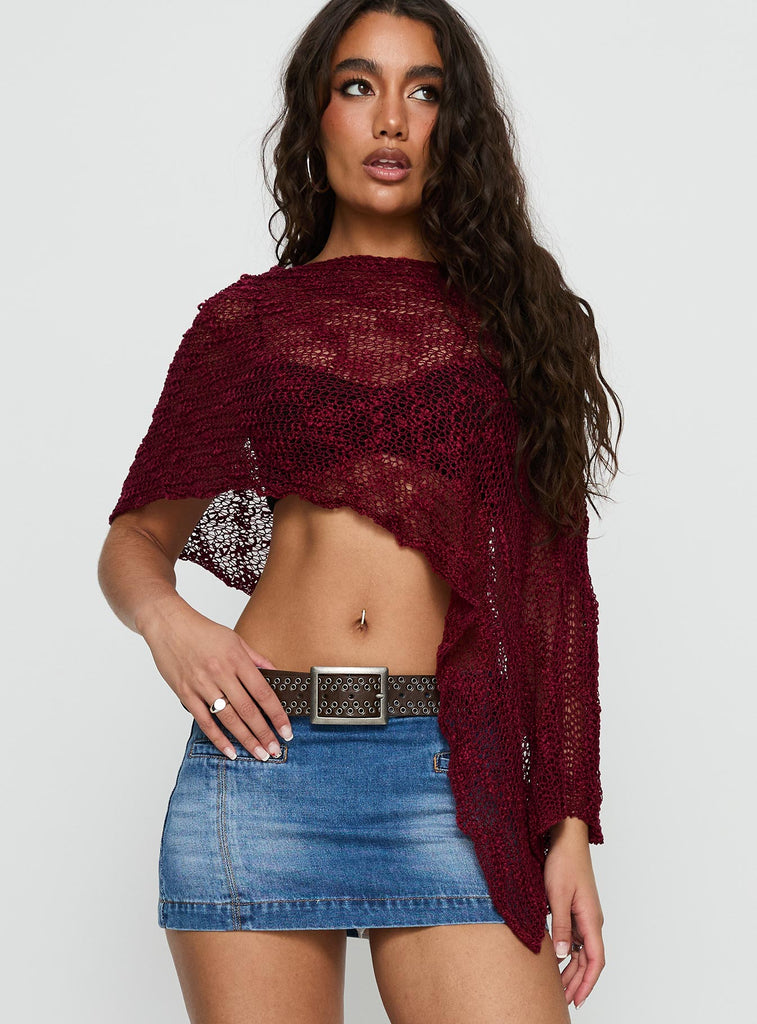 Brandye Knit Poncho Wine | Princess Polly