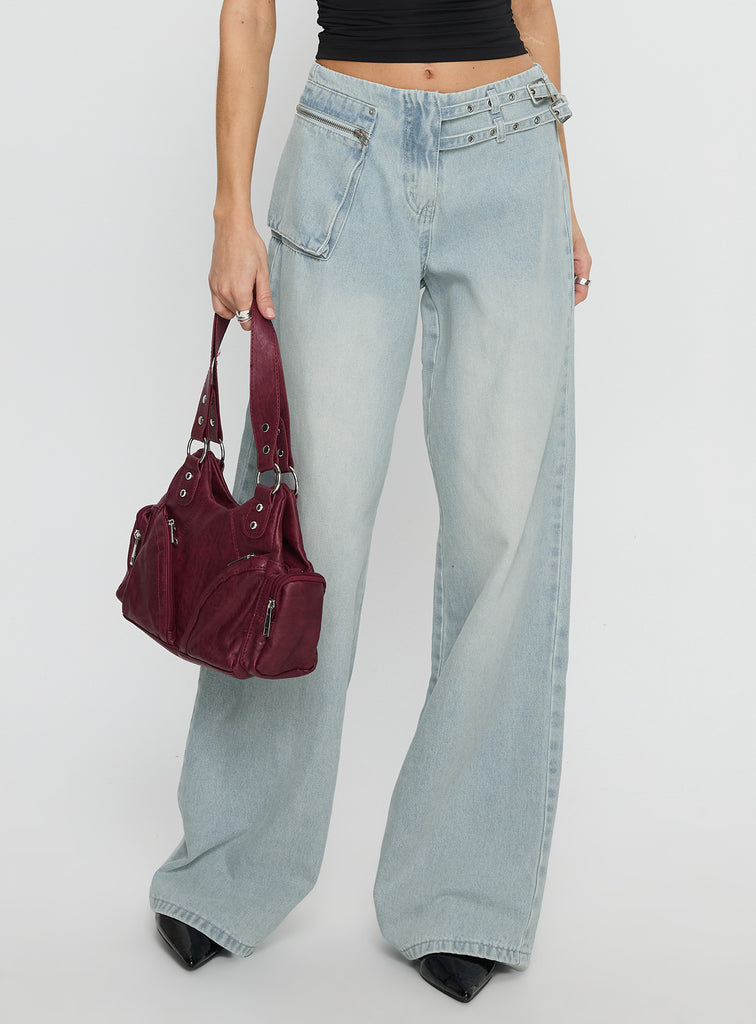 Paltrow Cargo Jeans Faded Blue Wash Wash | Princess Polly