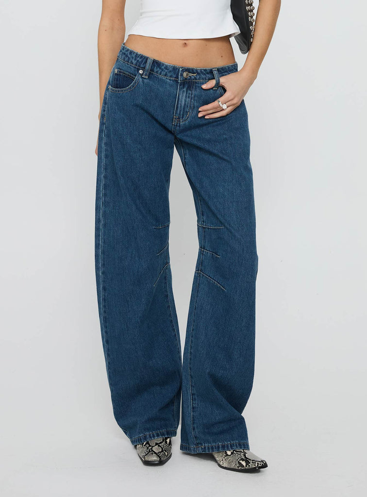 Lost Track Mid Rise Barrel Denim Jeans Mid Wash | Princess Polly