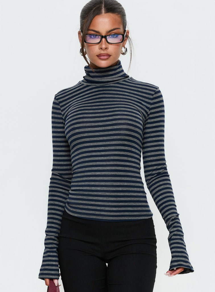 Temika Long Sleeve Backless Top Navy Stripe | Princess Polly