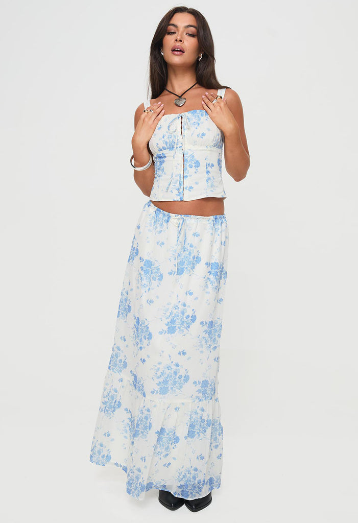 Modern Girl Maxi Skirt White / Blue Floral | Princess Polly