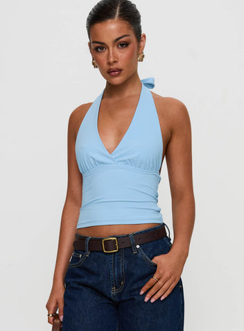 Whimsy Halter Top Blue | Princess Polly
