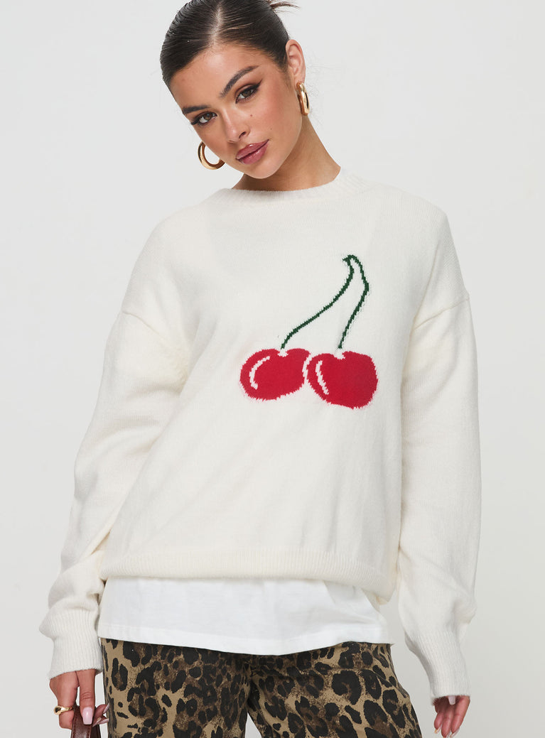 Cherry Dreams Knit Jumper Cream | Princess Polly USA