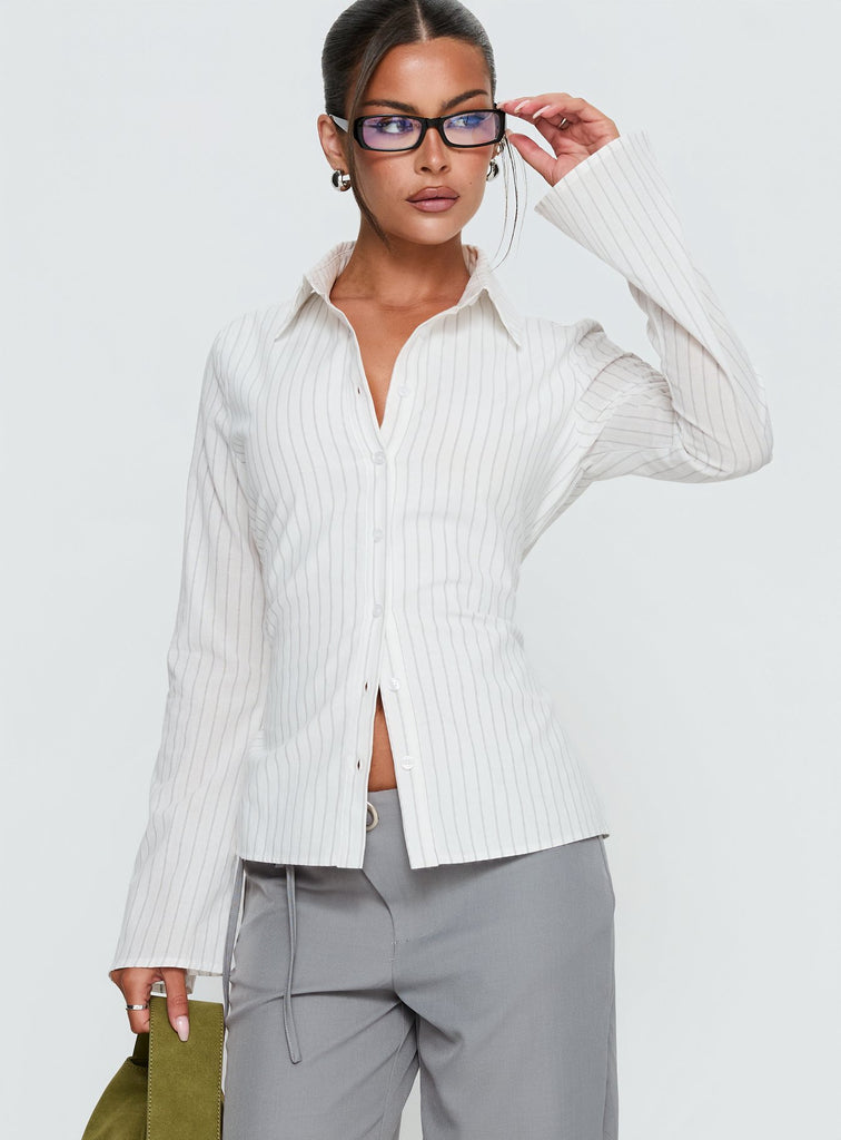 Eryx Tie Back Button Up Top White Pinstripe | Princess Polly