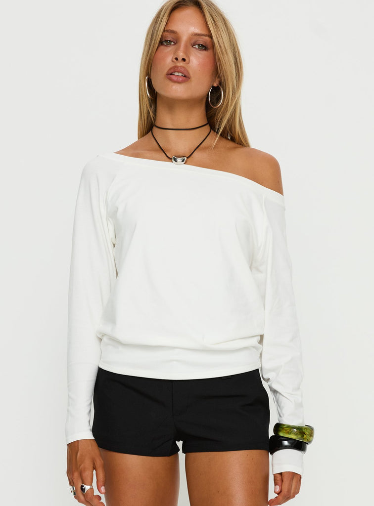 Icon Baby Off Shoulder Long Sleeve Top White | Princess Polly
