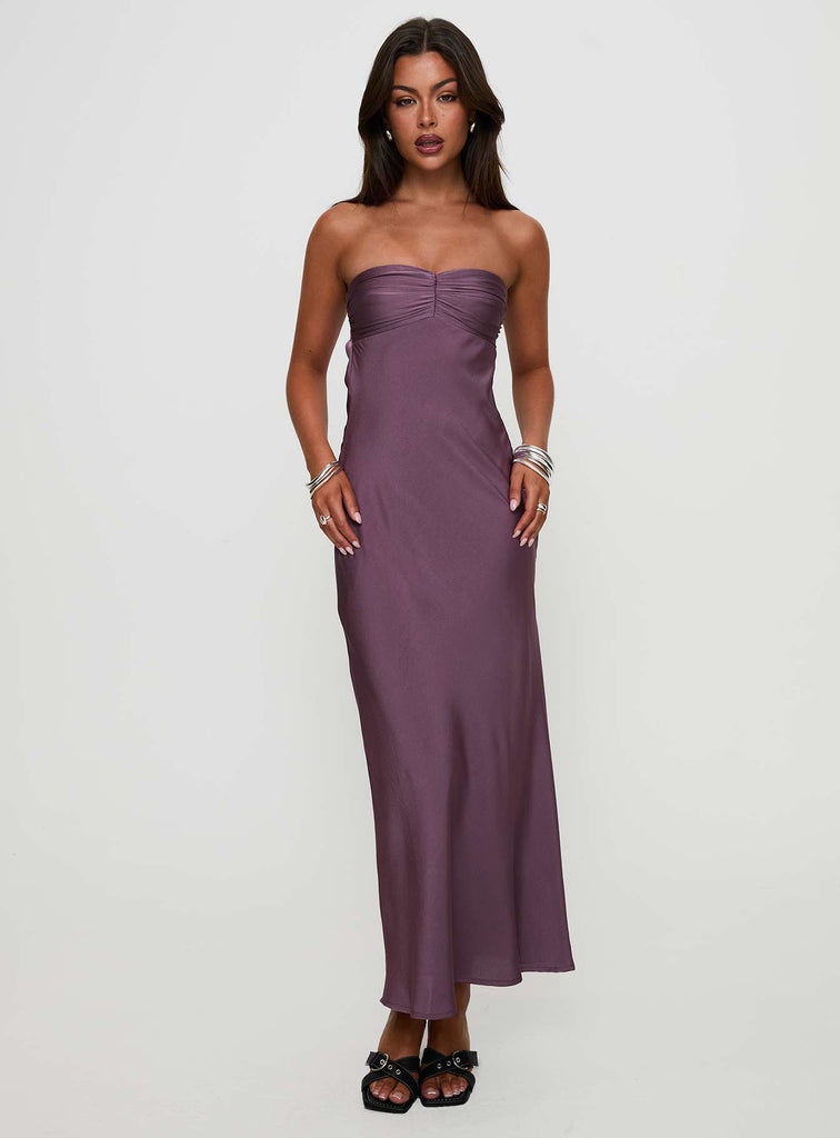 Maryska Strapless Maxi Dress Purple | Princess Polly