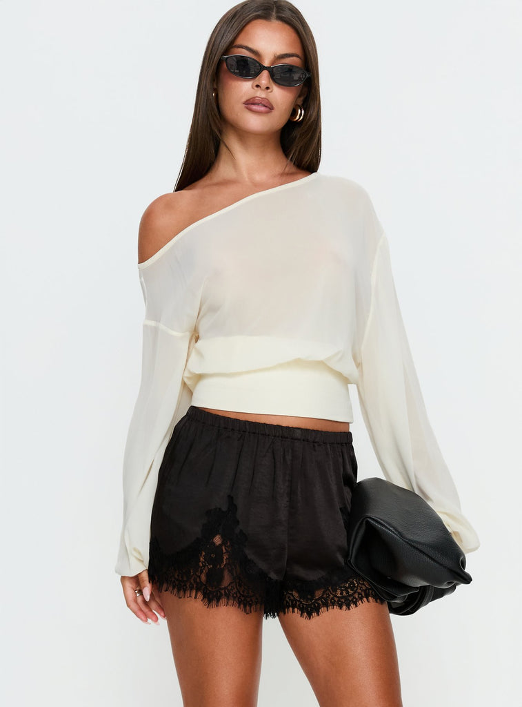Parisse Satin Lace Trim Shorts Black | Princess Polly